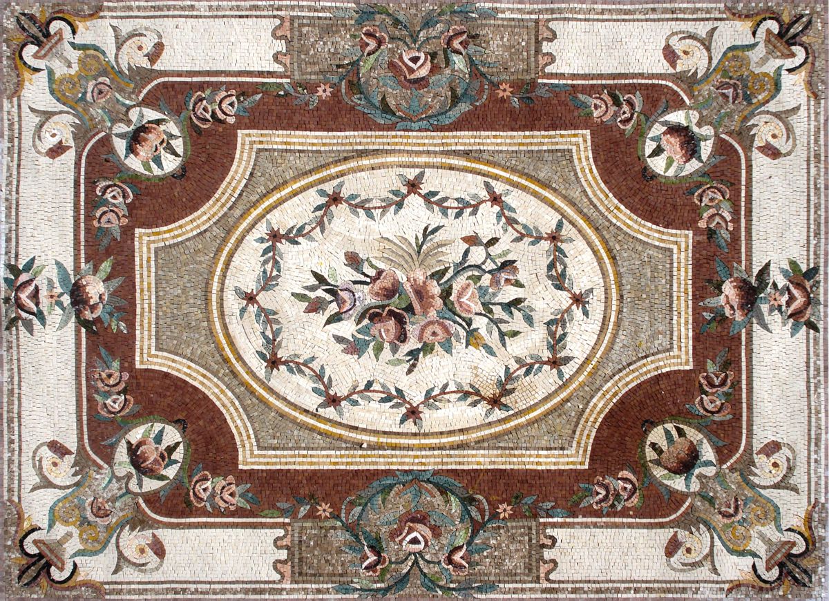 Pink and Red Rose Area Rug Mosaic - Mosaic Natural