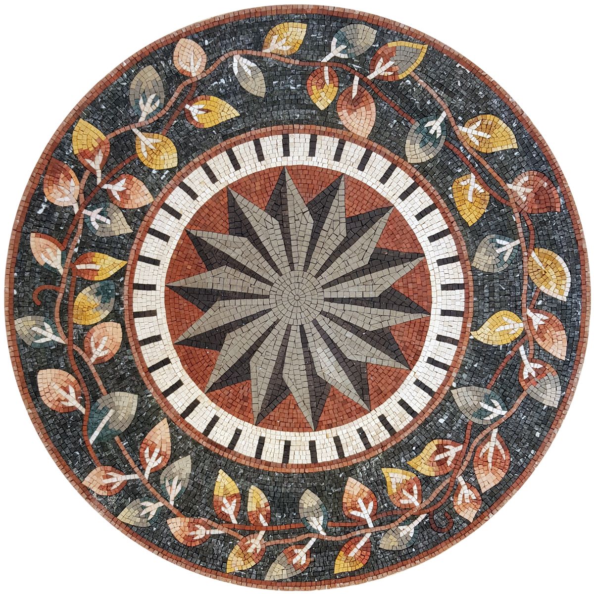 Round Colorful Leaves Mosaic - Mosaic Natural