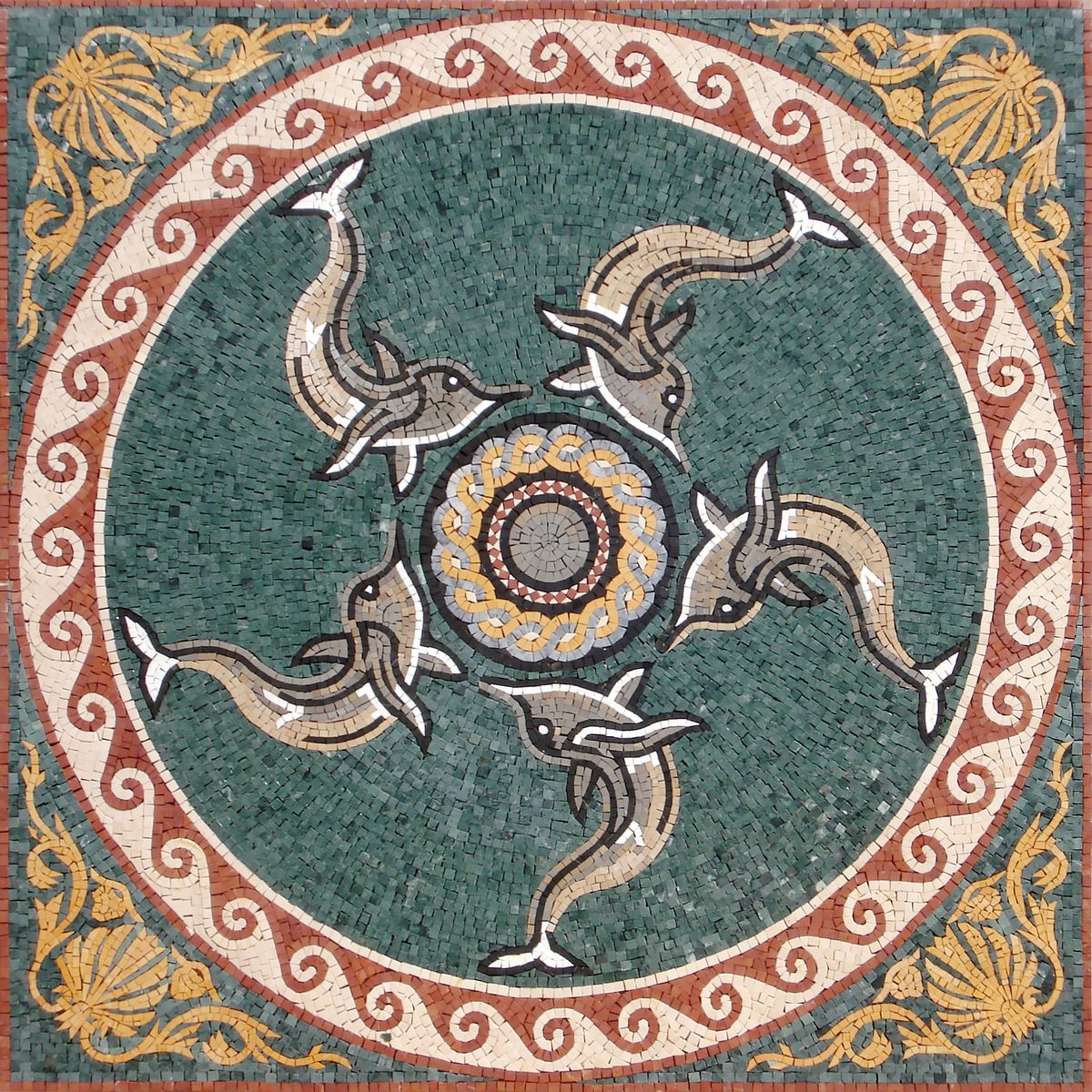 Flipping Dolphins Mosaic - Mosaic Natural