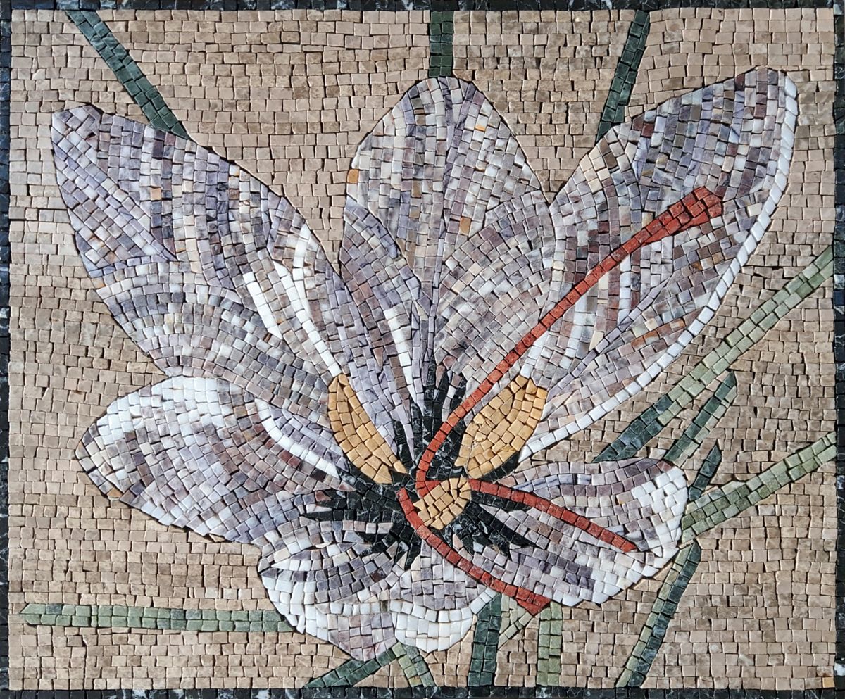 White Hibiscus Mosaic - Mosaic Natural
