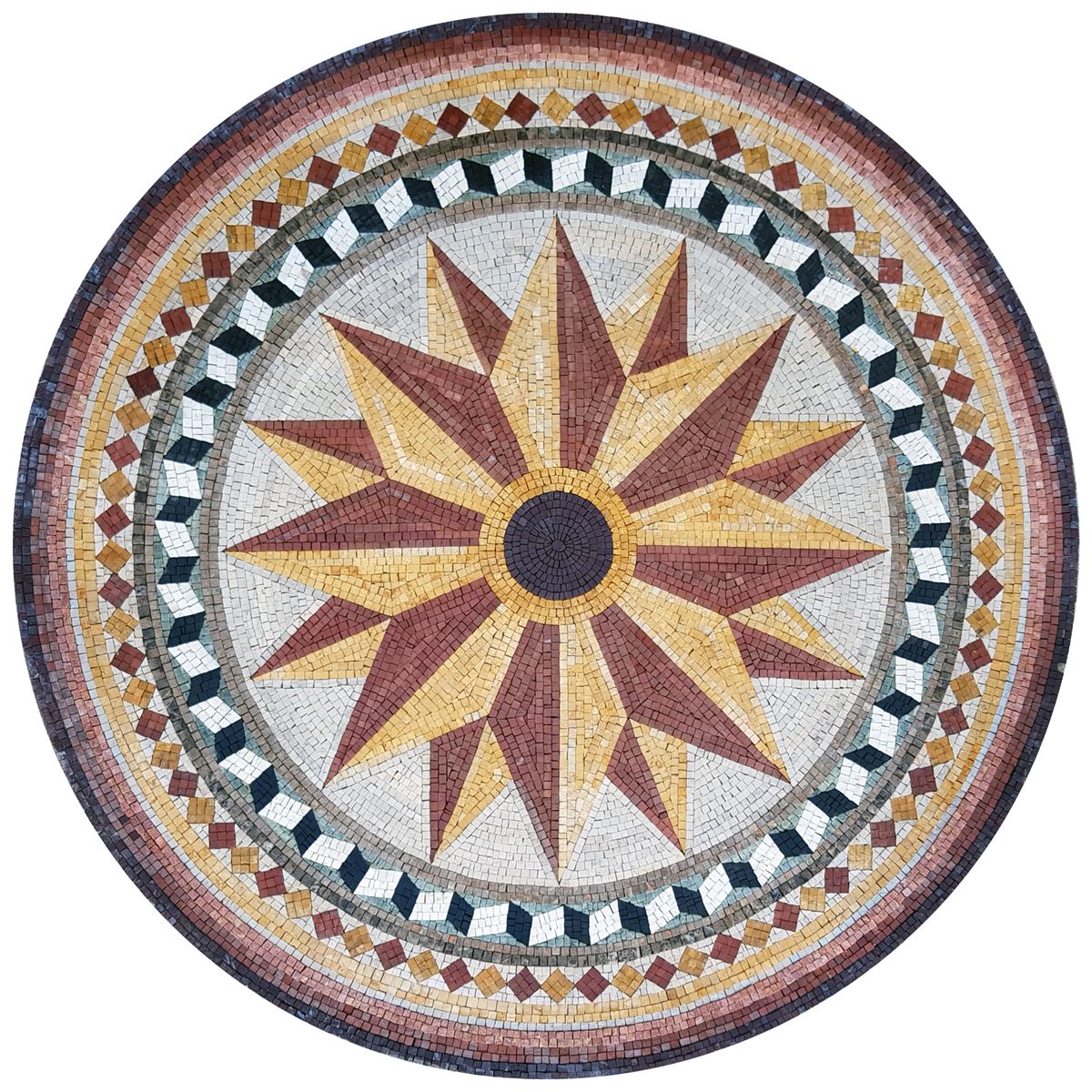 Star Flower Rings Geometric Mosaic, 48" - Mosaic Natural