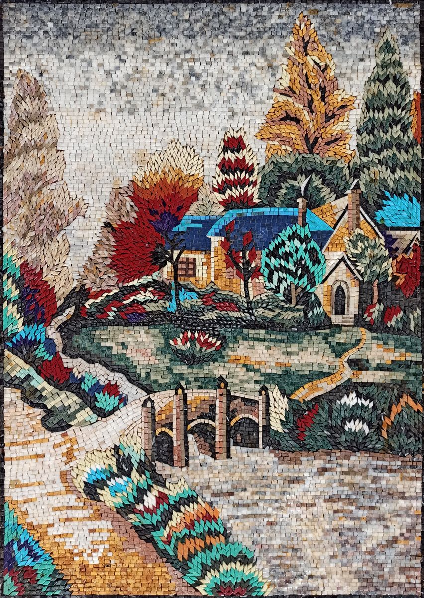 Bridge and Colorful House Mosaic - Mosaic Natural