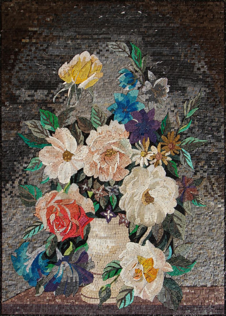 Rosen-Blumenstrauß in Vase Mosaik - Mosaic Natural