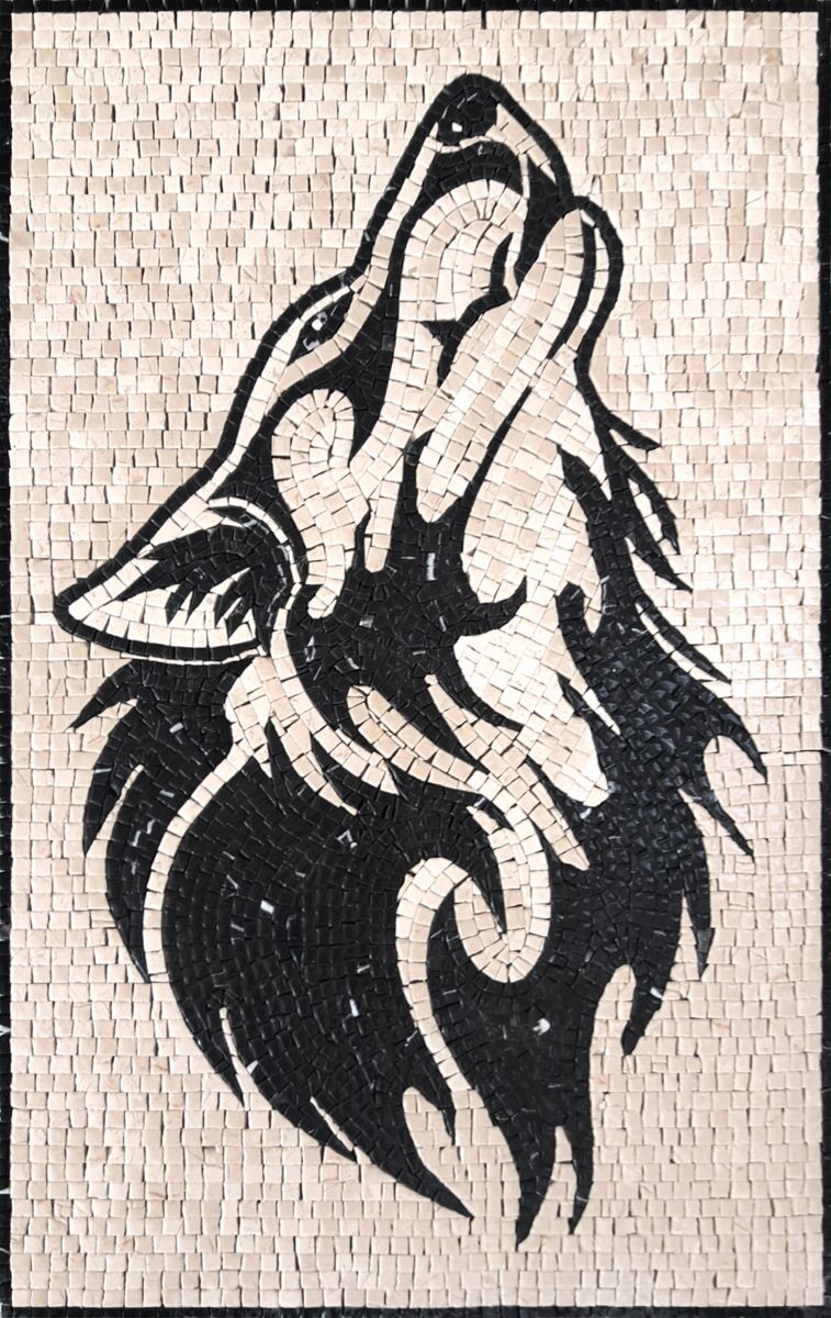 Howling Wolf Sketch Mosaic - Mosaic Natural