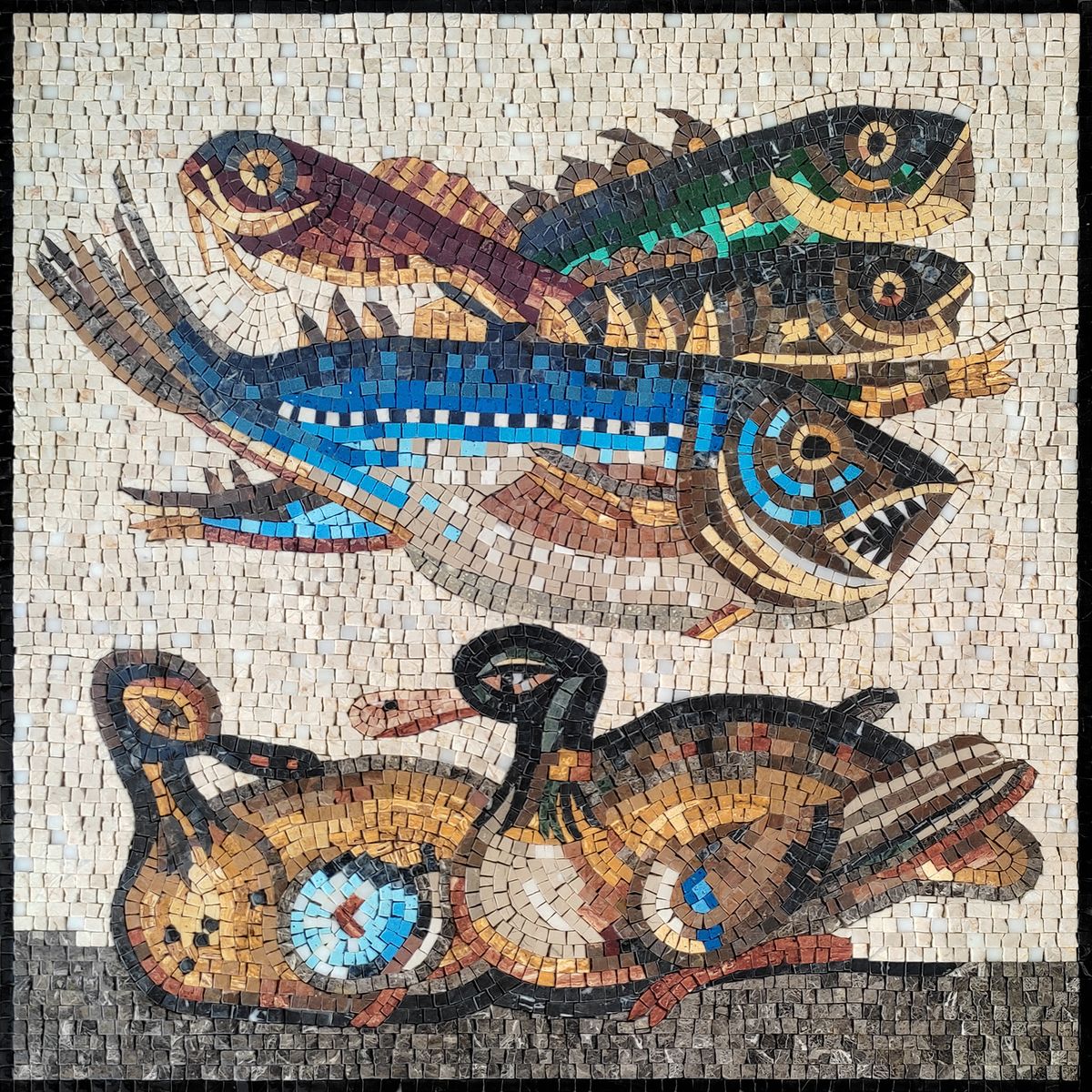 Colorful Fish and Ducks Mosaic - Mosaic Natural