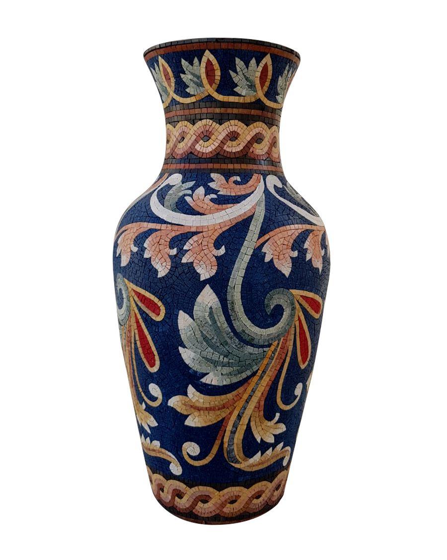 Deep Blue Patterns Mosaic Clay Vase - Mosaic Natural