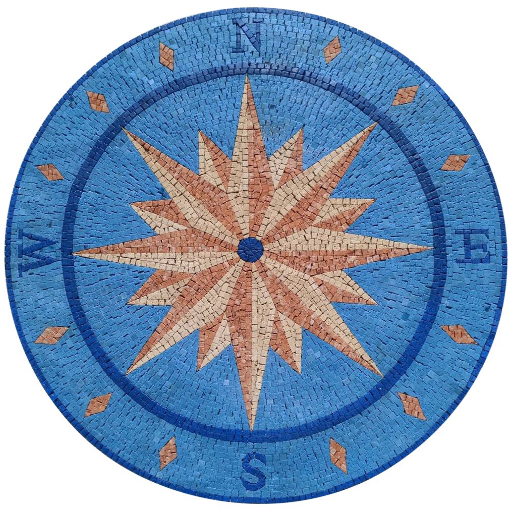 Cerulean Compass Mosaic, 48" - Mosaic Natural