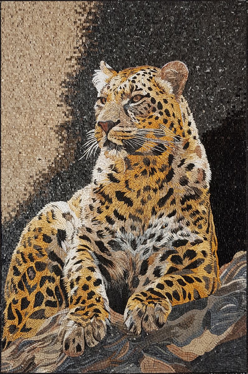 Leopard Laying on Rocks Mosaic Wall Art - Mosaic Natural