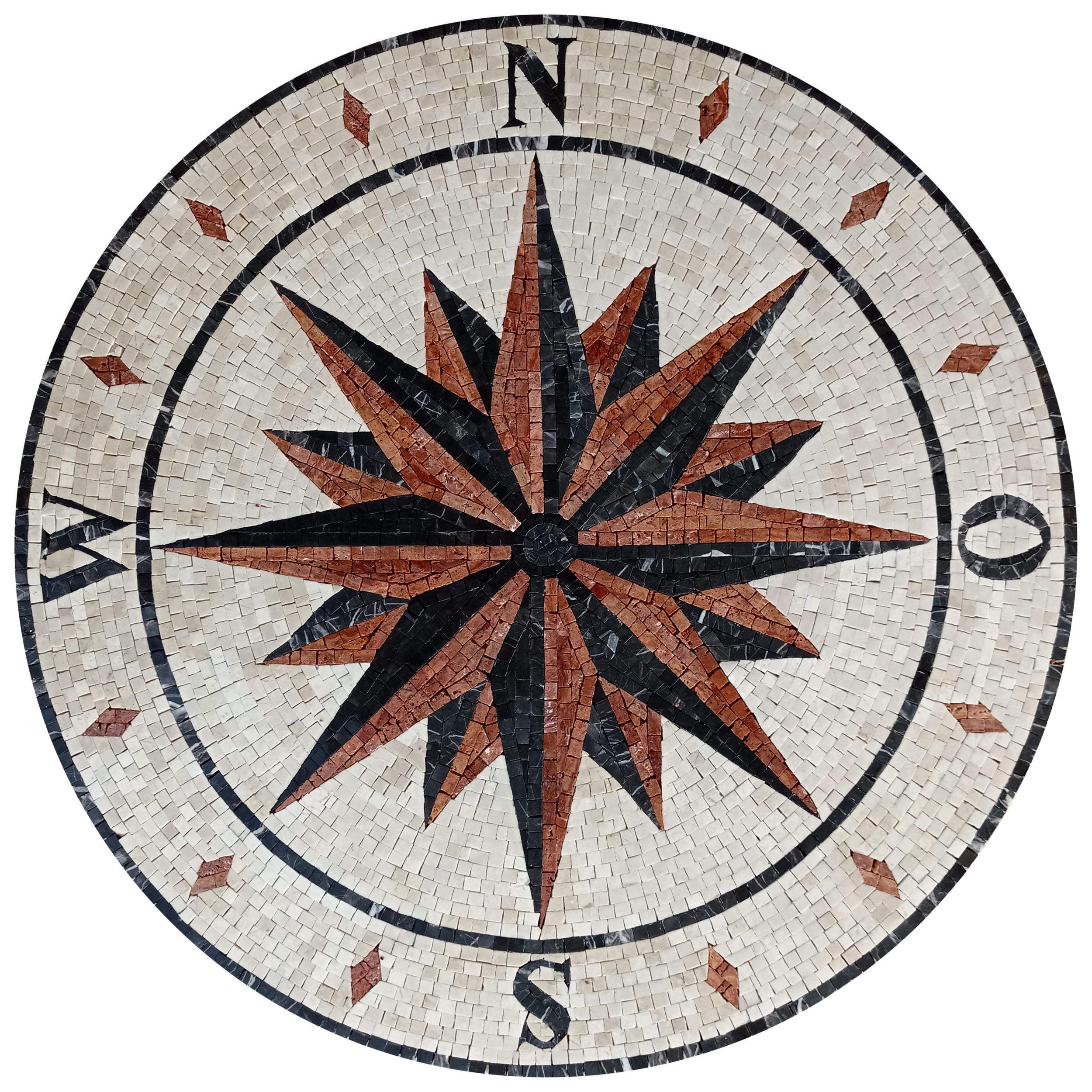 Tri-Colored Compass Mosaic, 40" | Mosaic Natural