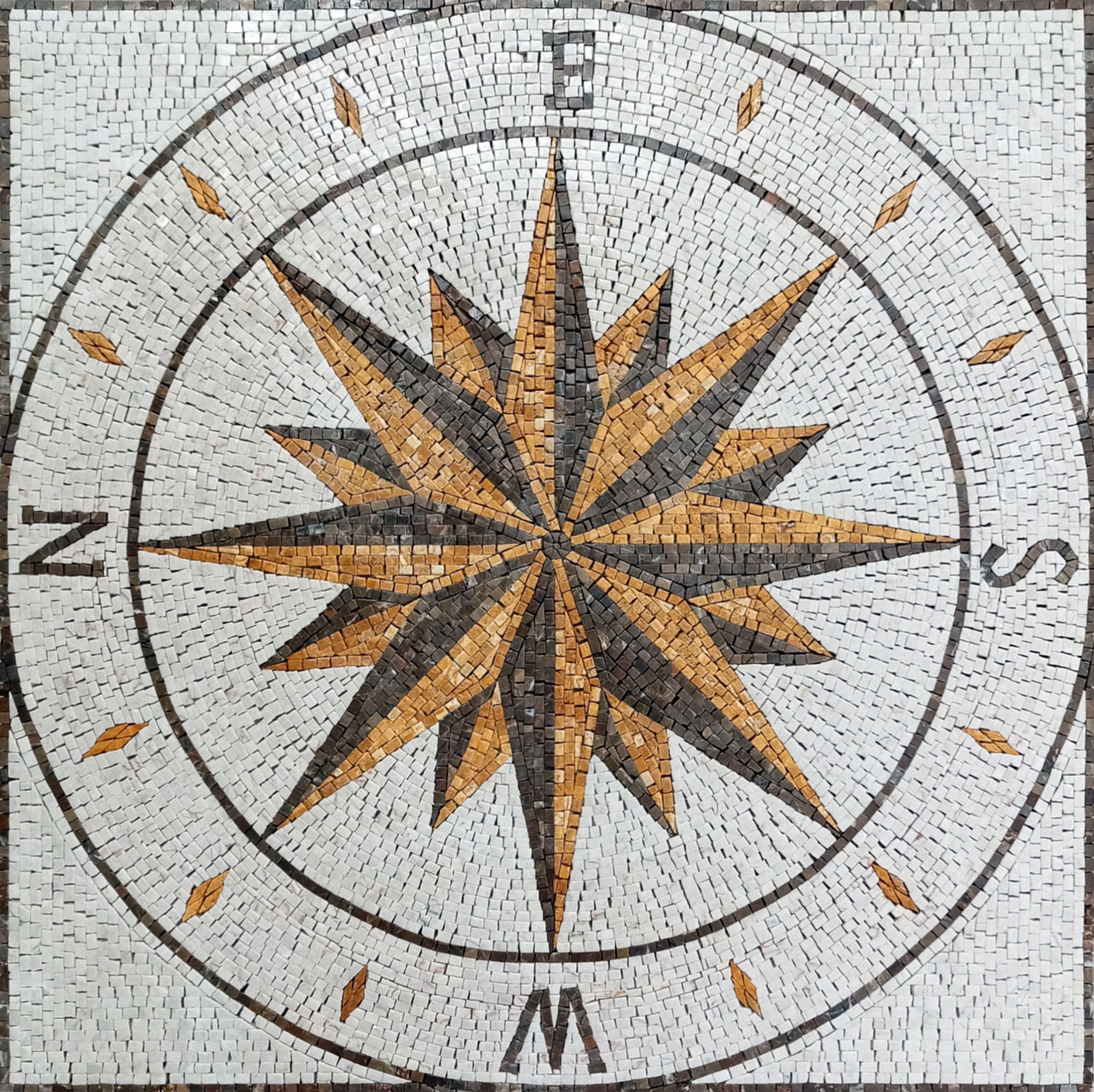 Golden Compass Rose Mosaic | Mosaic Natural