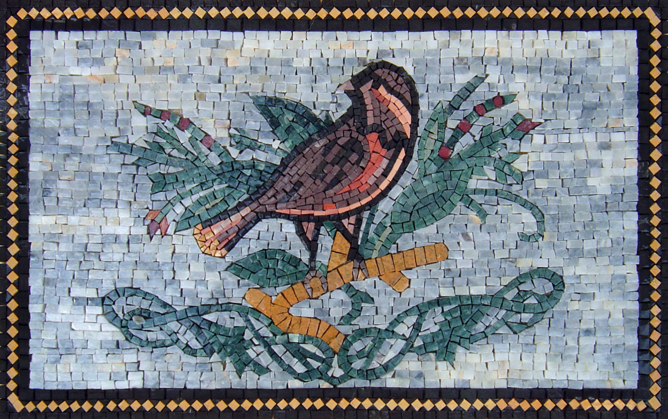 Robin on Perch Mosaic | Mosaic Natural