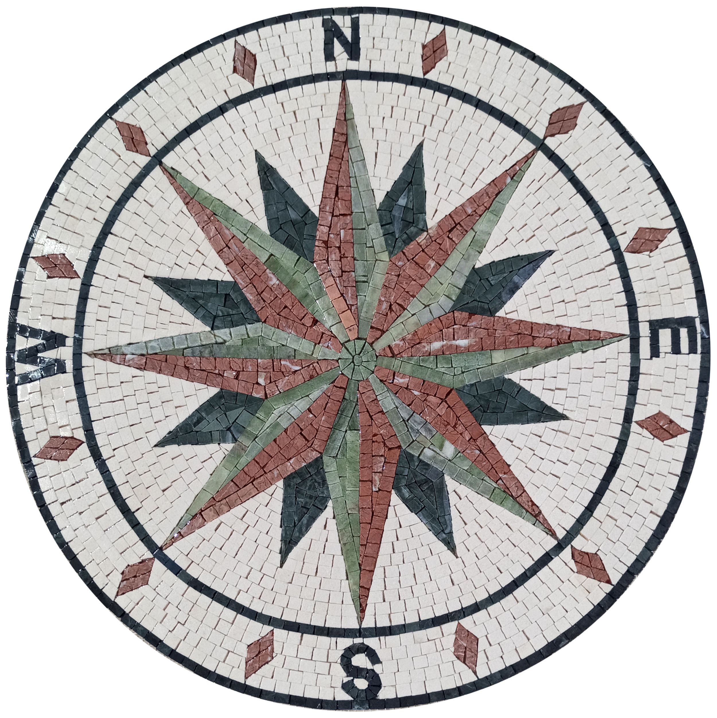 Pink and Green Compass Mosaic | Mosaic Natural