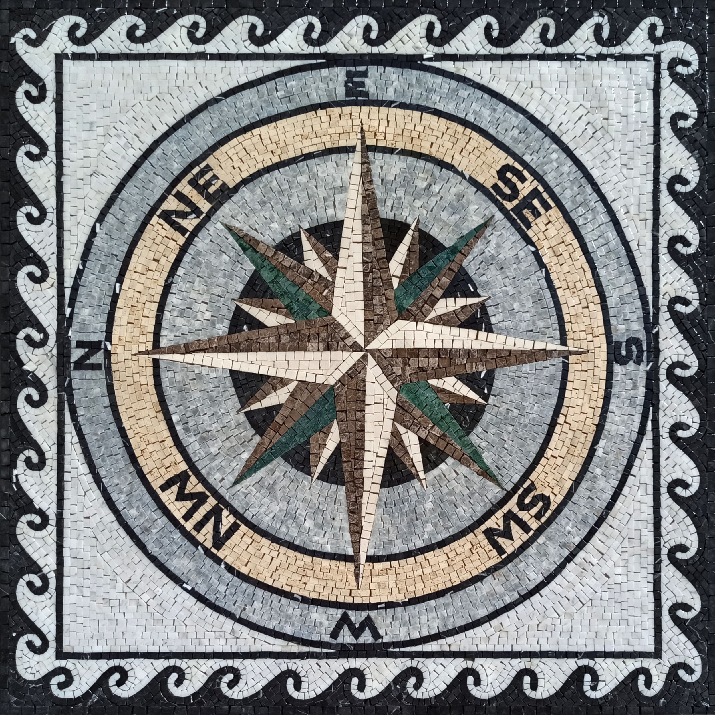Compass Rose Tile Mosaic, 48" | Mosaic Natural