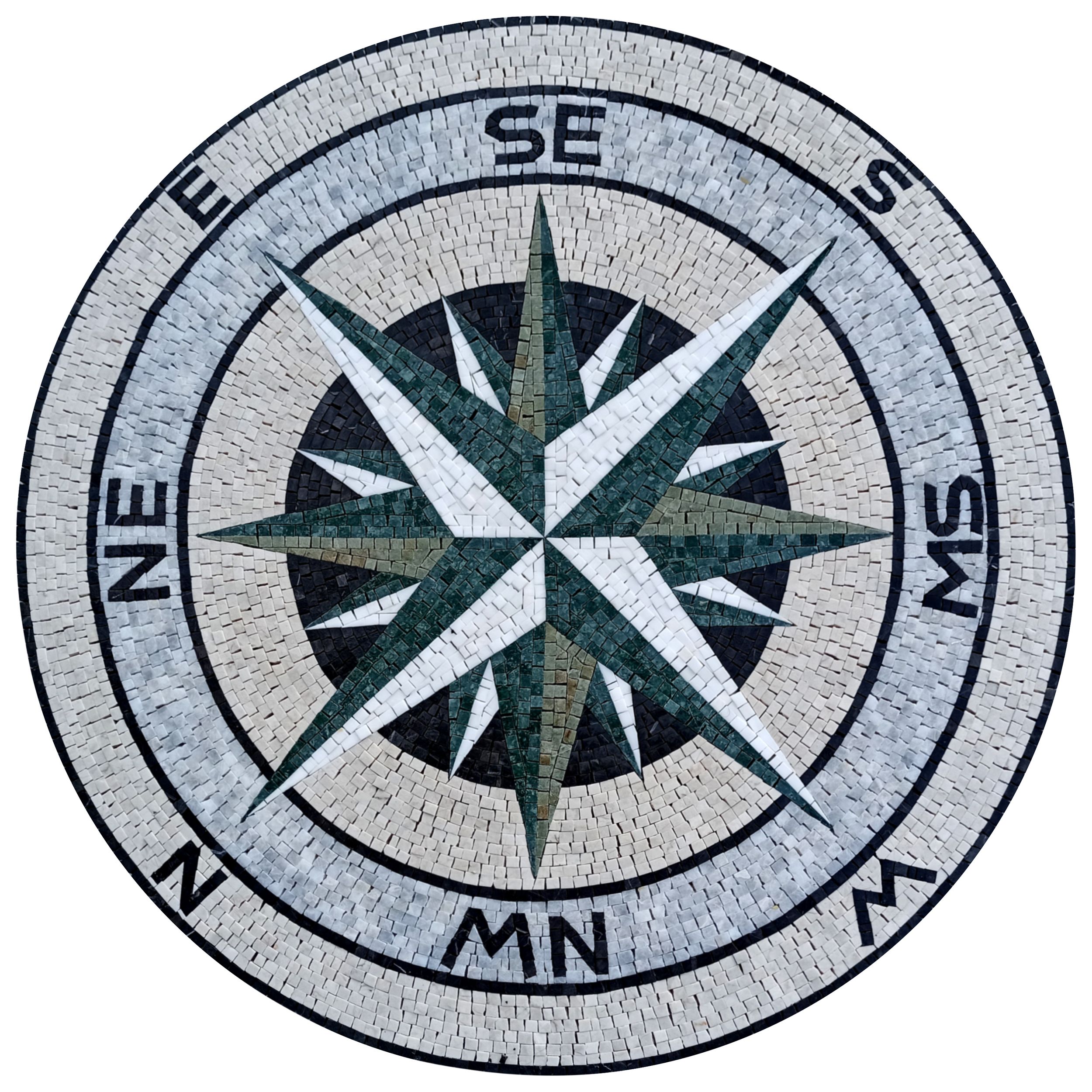 Green Compass Rose Mosaic | Mosaic Natural