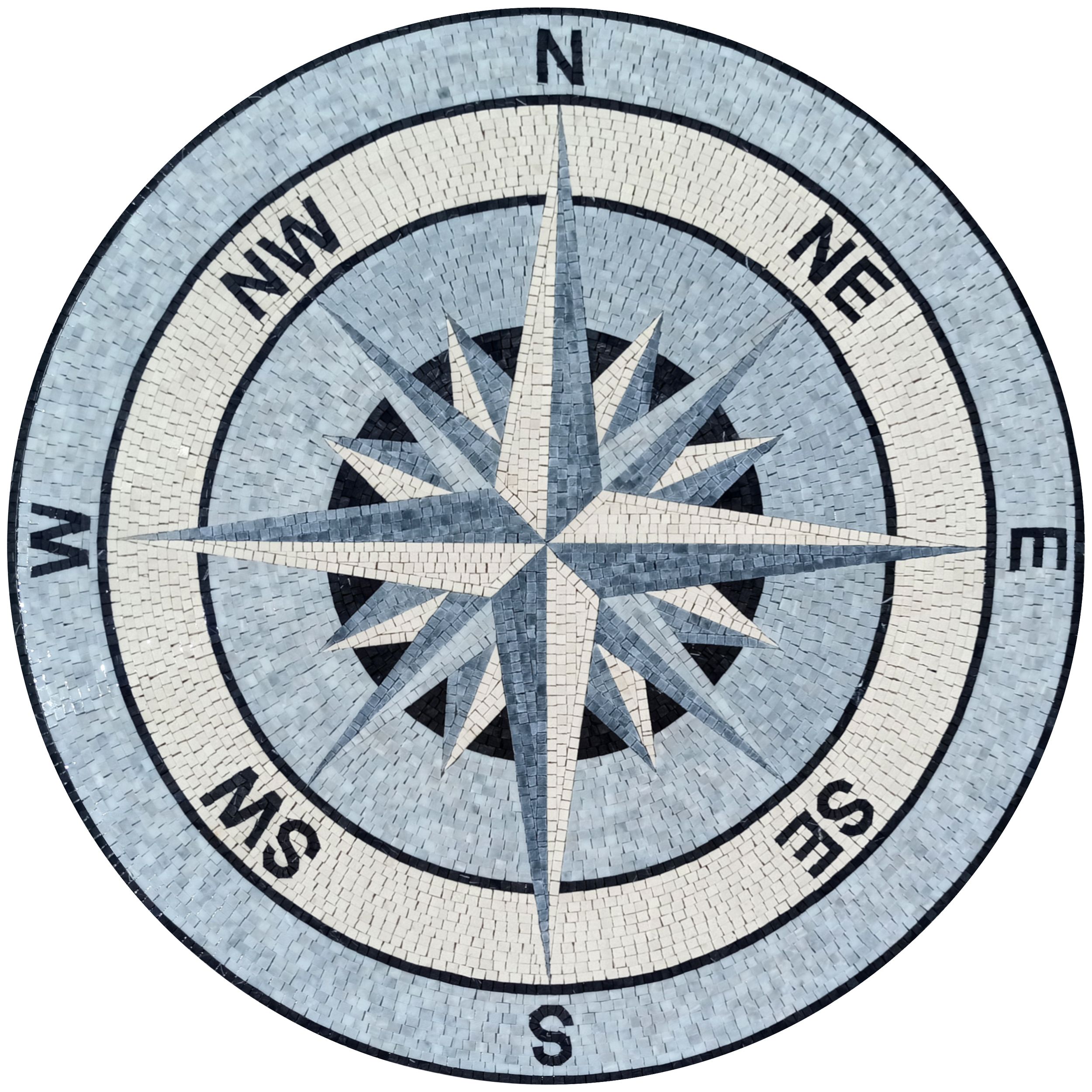 Light Grey Compass Mosaic, 36" | Mosaic Natural