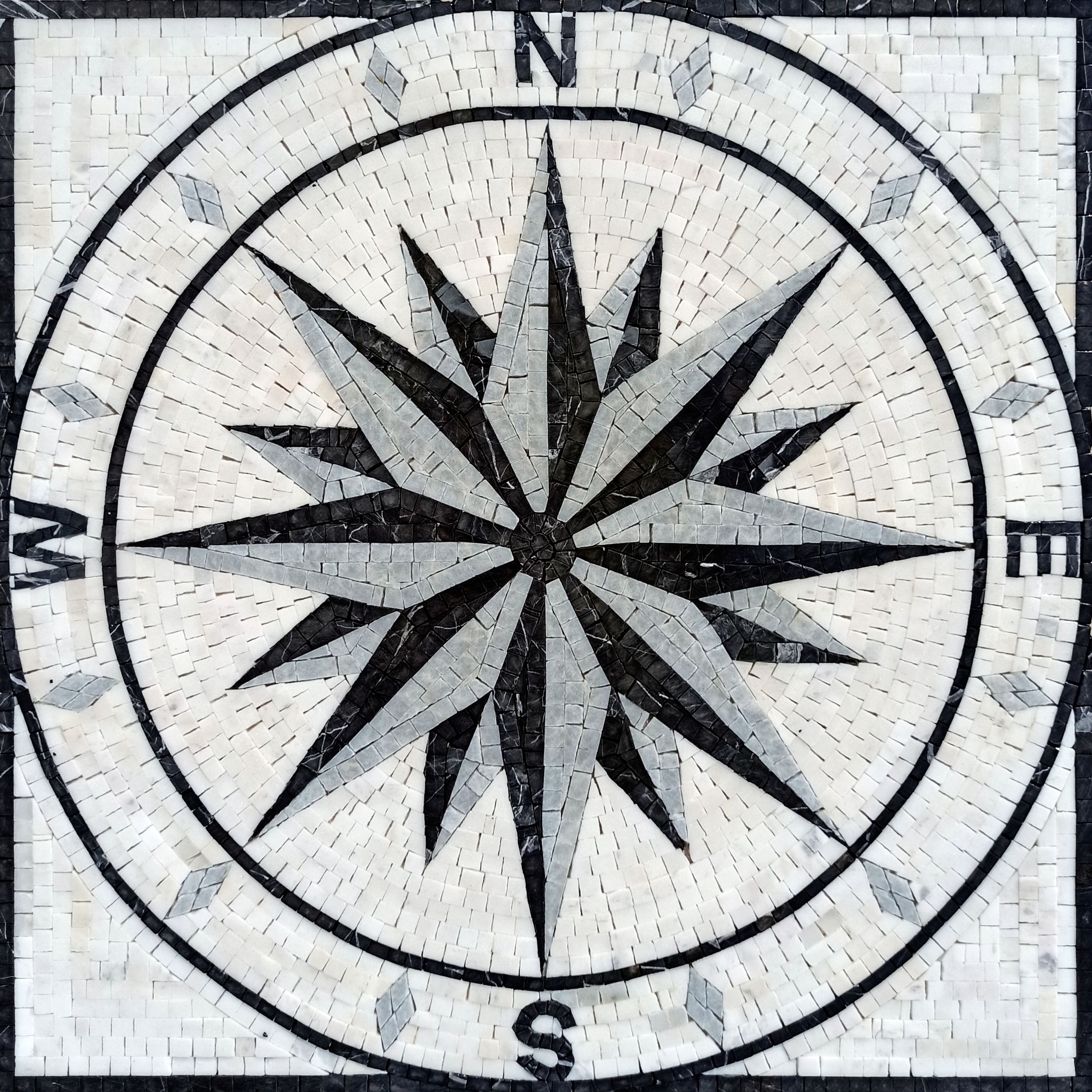 Gray Compass Mosaic, 40" | Mosaic Natural