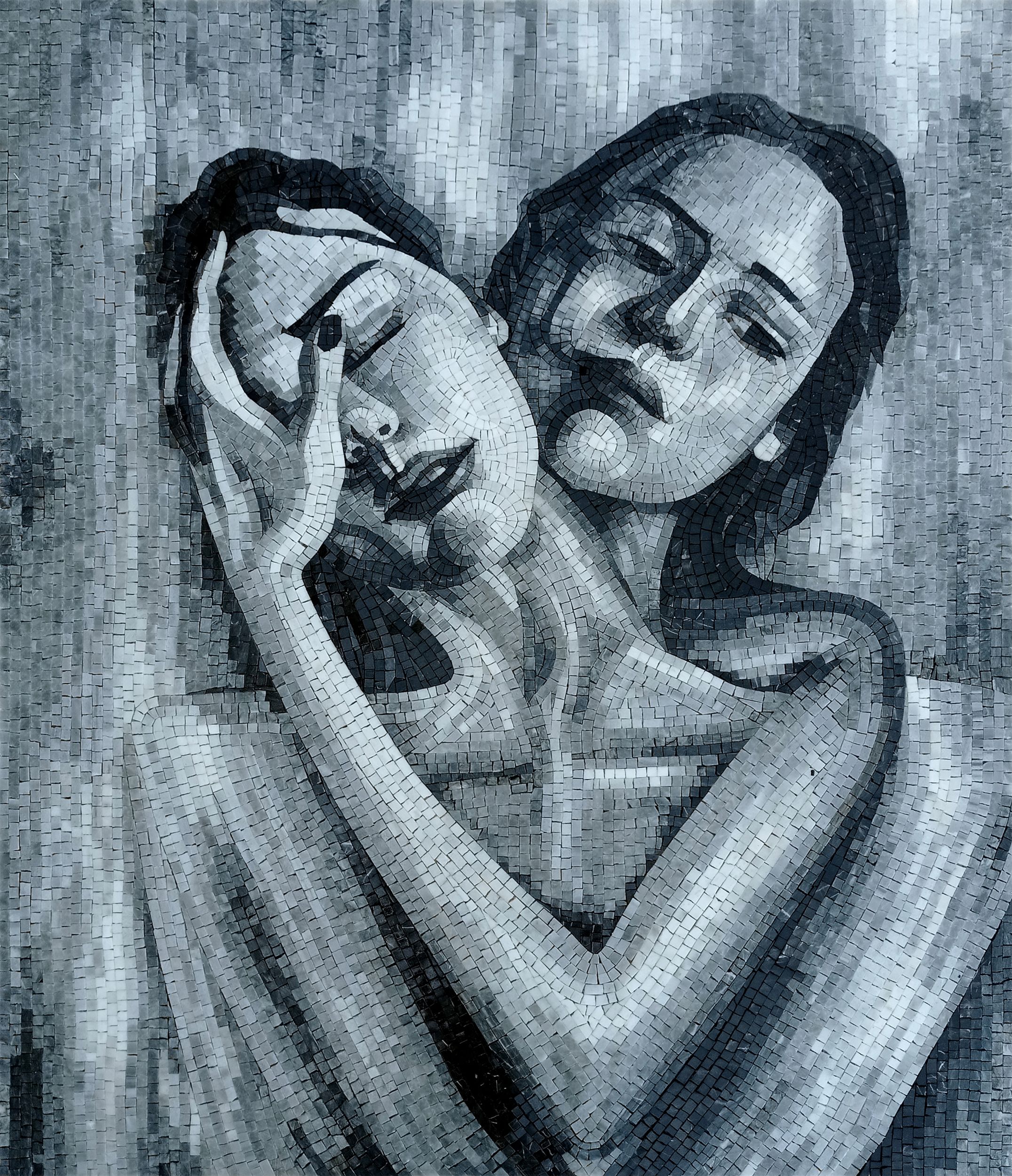 Woman Comforting Self Mosaic | Mosaic Natural