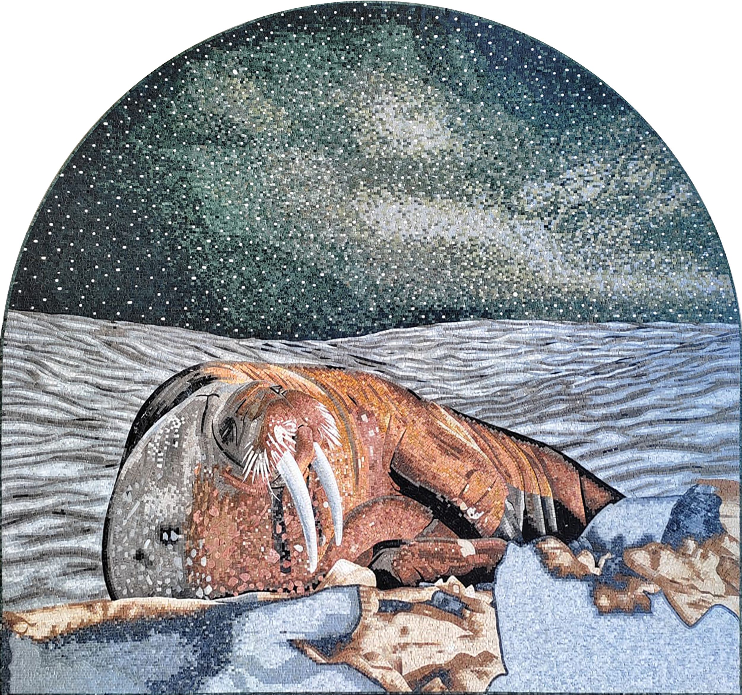 Walrus Relaxing in Snow Mosaic | Mosaic Natural