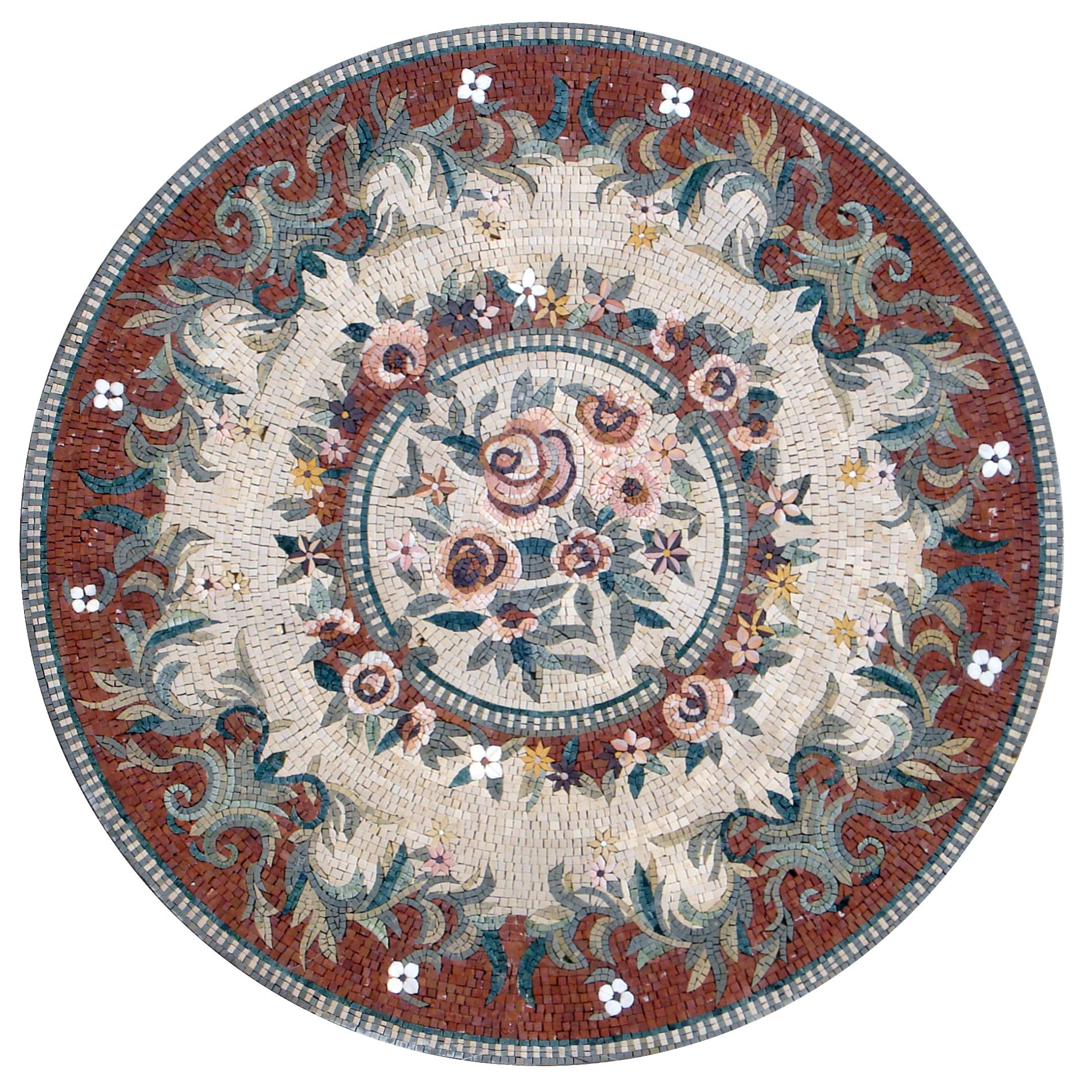 Round Ruby Red Mosaic, 60" | Mosaic Natural