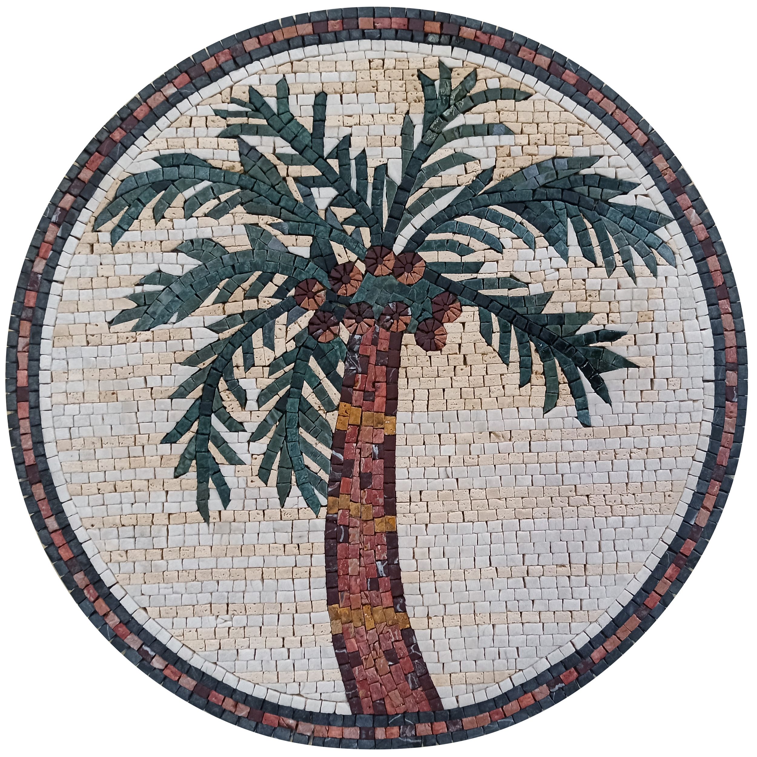 Round Palm Tree Mosaic, 60" | Mosaic Natural