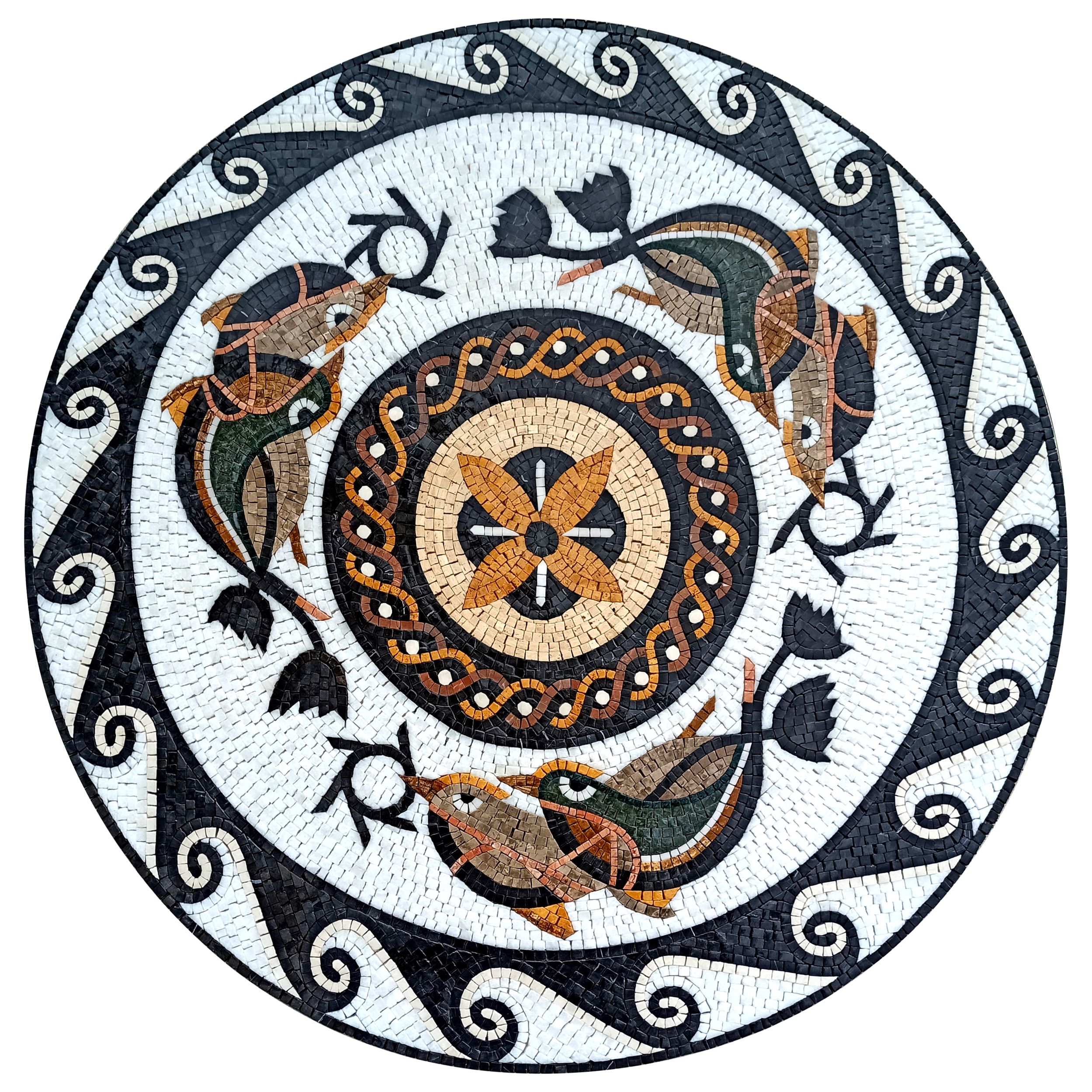 Dolphin Pool Mosaic Medallion, 44" | Mosaic Natural