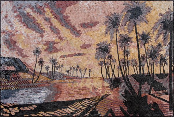 Desert Palm Tress Mosaic - Mosaic Natural